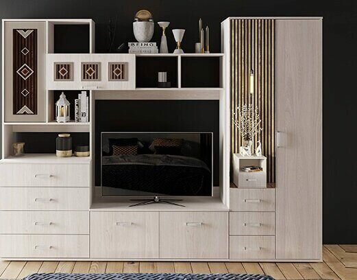 Гостиная «Белла» 2,8 м Композиция 2 ЛДСП (Ясень белый) 280х47х212