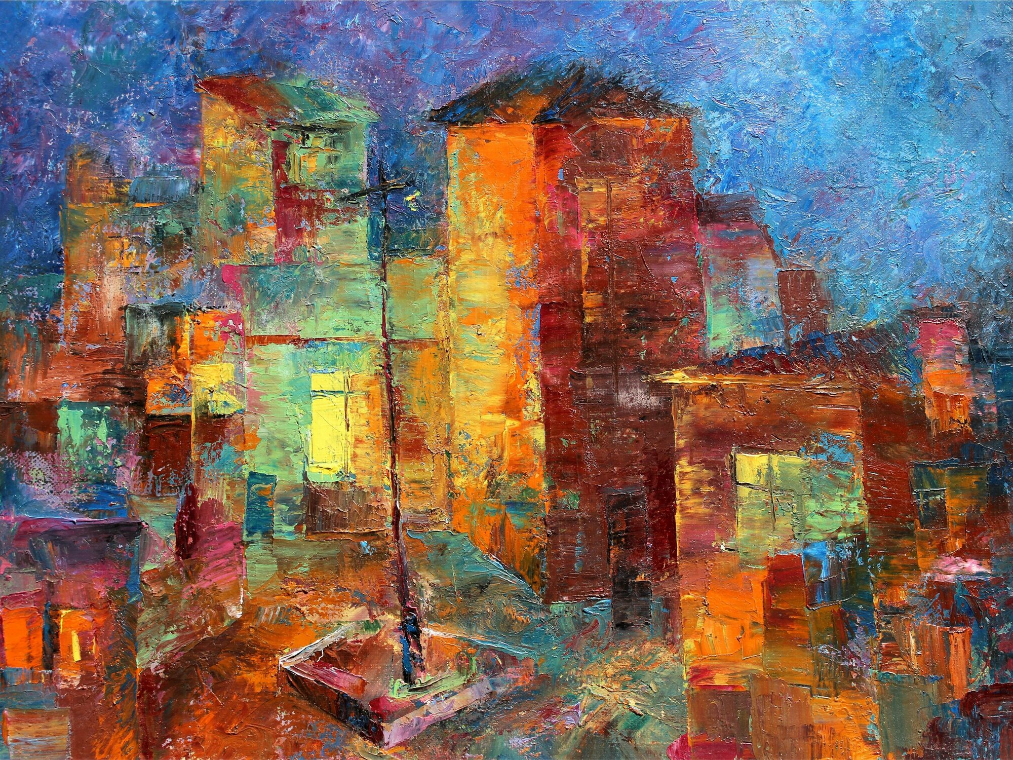 Картина на холсте 40х30см "Ночь. Город. Фонарь"