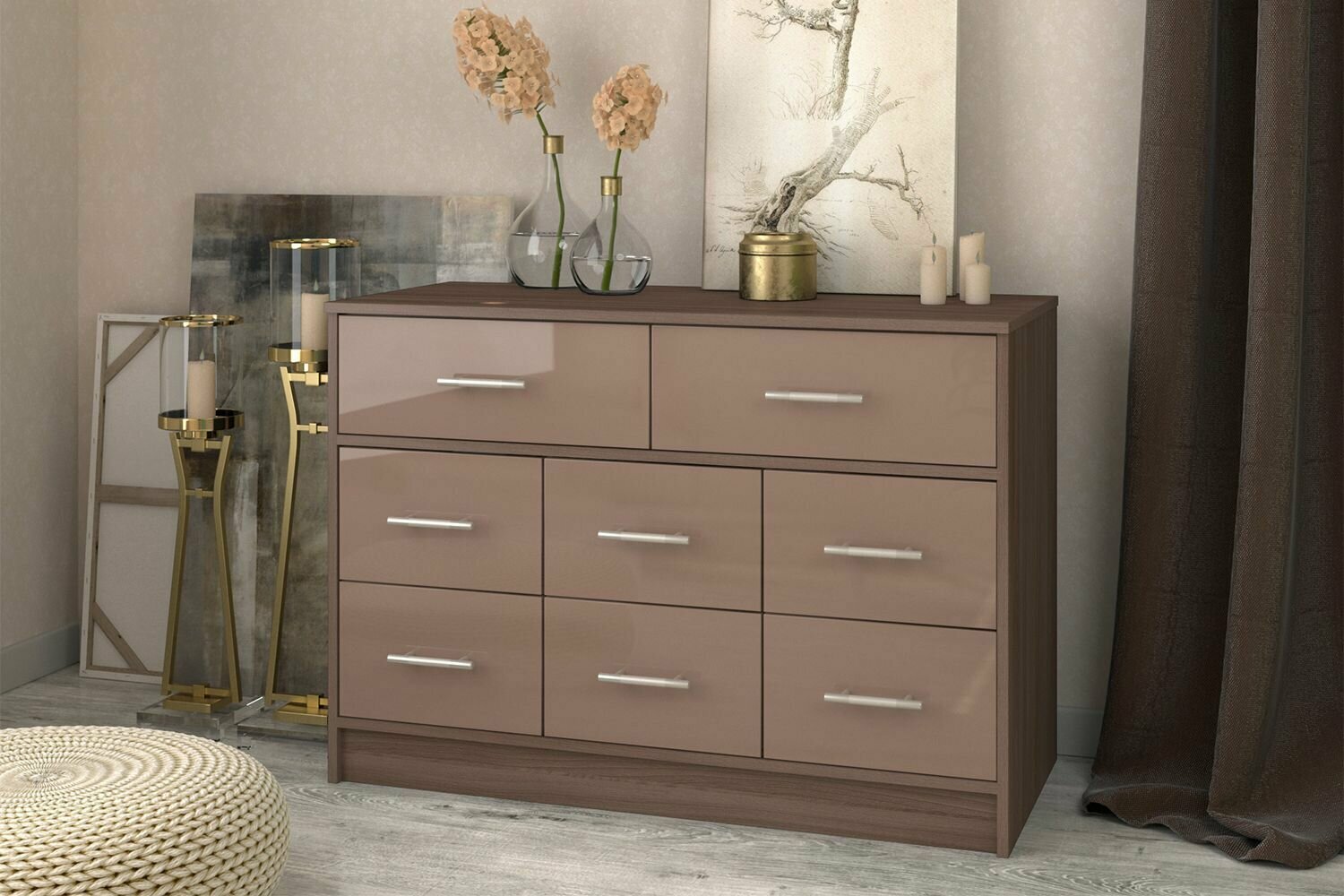 Комод Бонапарт 10 МДФ глянец Кофе с молоком DM501-6T, корпус ясень шимо темный