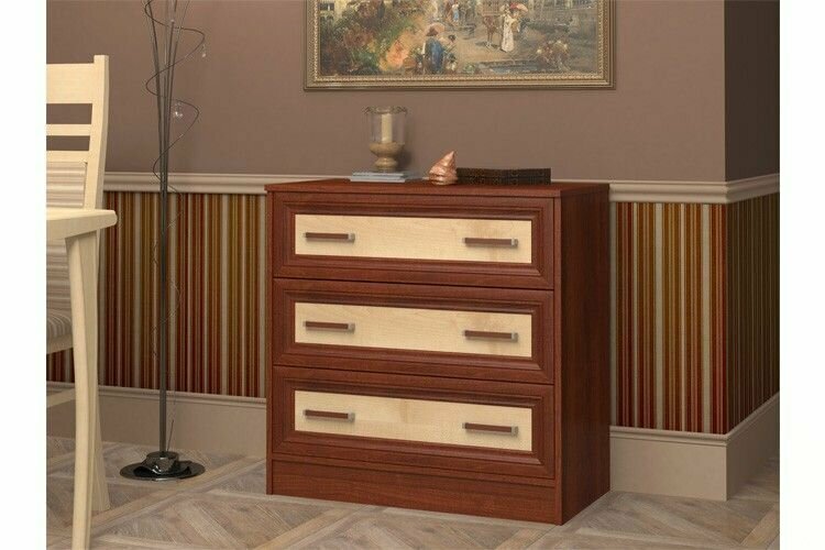 Комод Ричард 0.3 МДФ 80х42х80 корпус и рамка резная ноче мария луиза, фасад клен танзау, 3 ящика