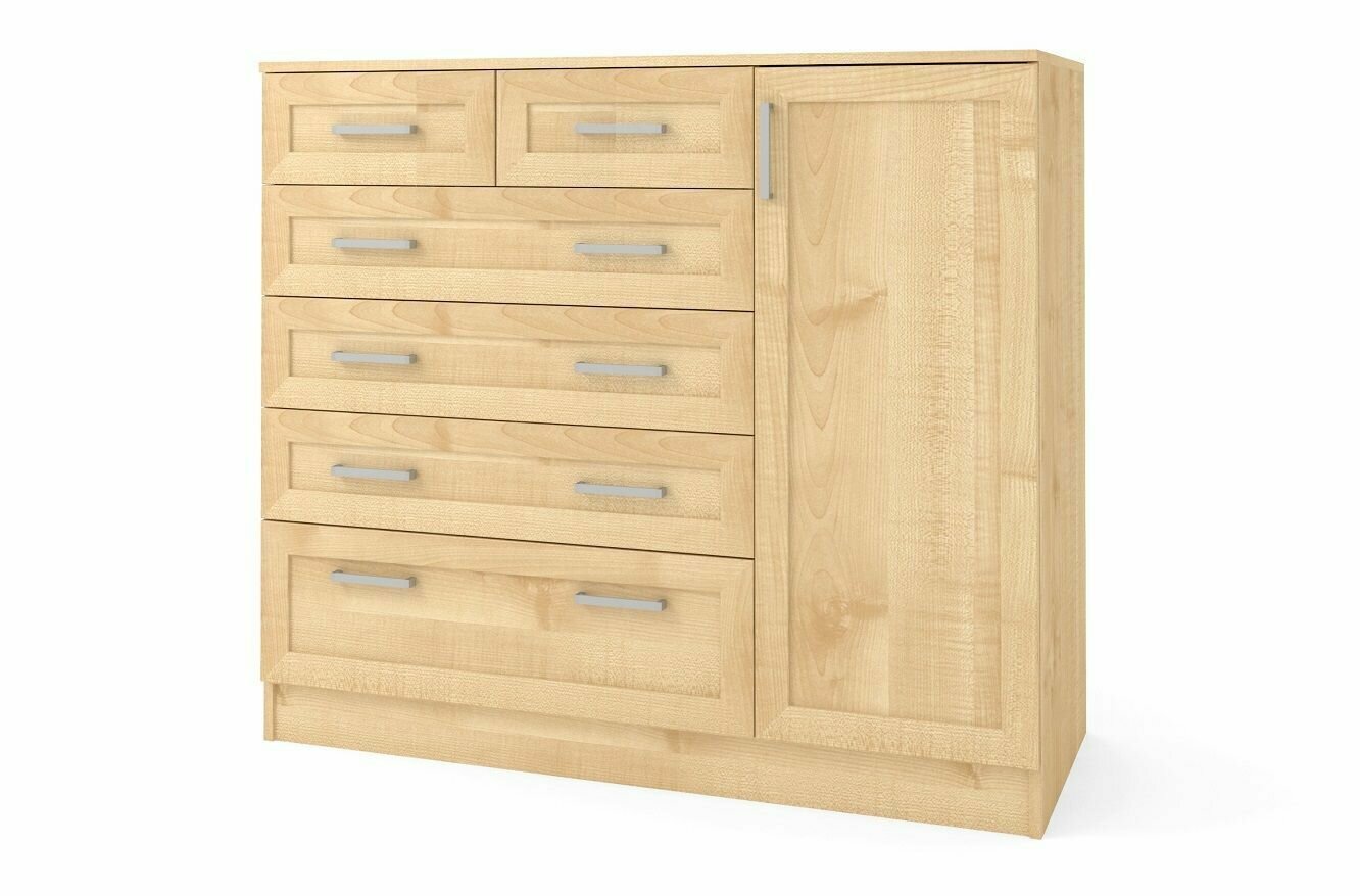 Комод К-9 120х50х108 клен танзау, рамка квадро, 6 ящиков и дверца справа