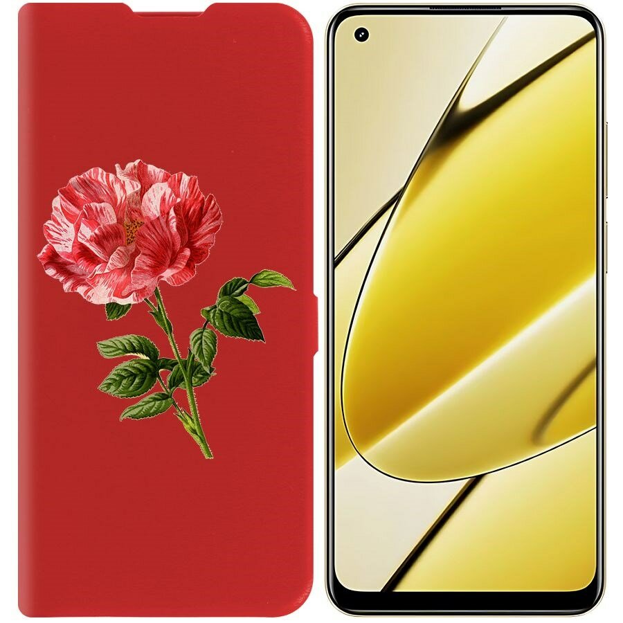 Чехол-книжка Krutoff Eco Book для Realme 11 4G Рисованная роза (красный)