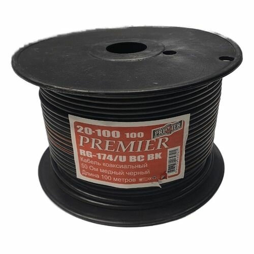 Кабель PREMIER RG-174/U BC BK, 50Ом, медный, 100м, черный [20-100 100]