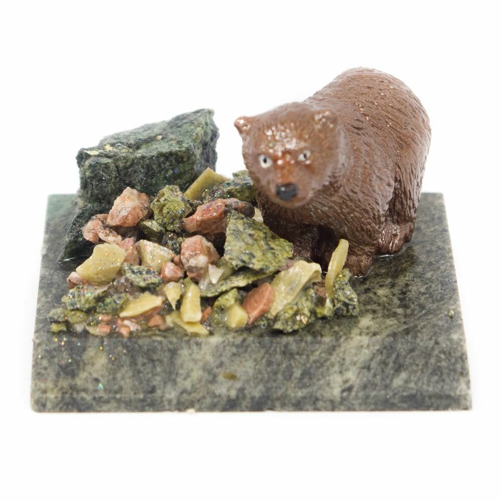 Сувенир "Мишка идет" змеевик самоцветы 116549