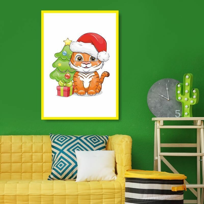 Постер для интерьера на стену Новый Год Тигра для детской Вертикальный 50х70 см в тубусе ПолиЦентр