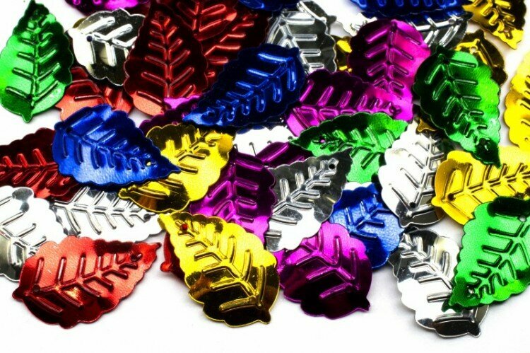 Пайетки Листики Березовые 25х13мм, цвет ассорти, 1022-105, 20г