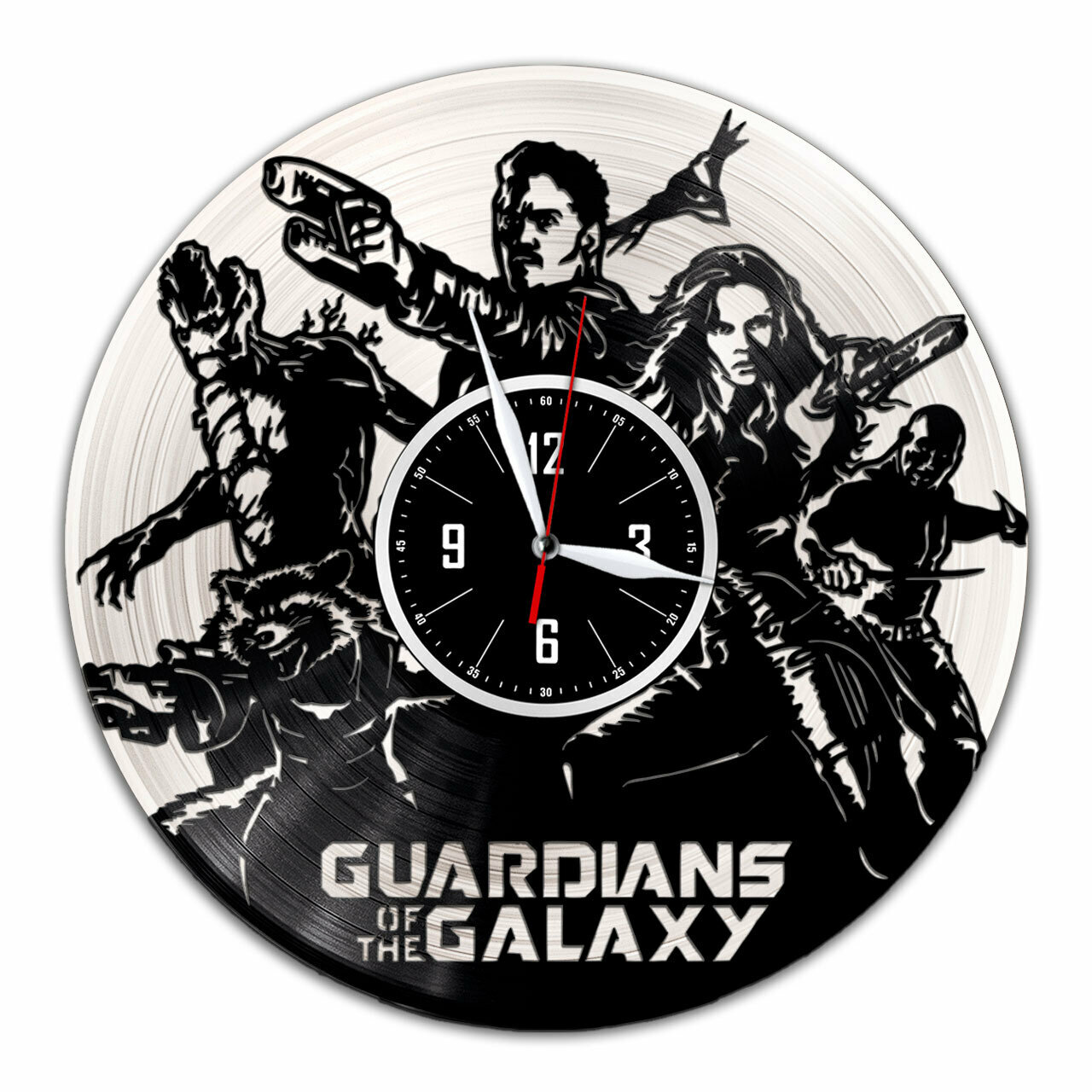 Стражи Галактики - настенные часы из виниловой пластинки (с серебряной подложкой)