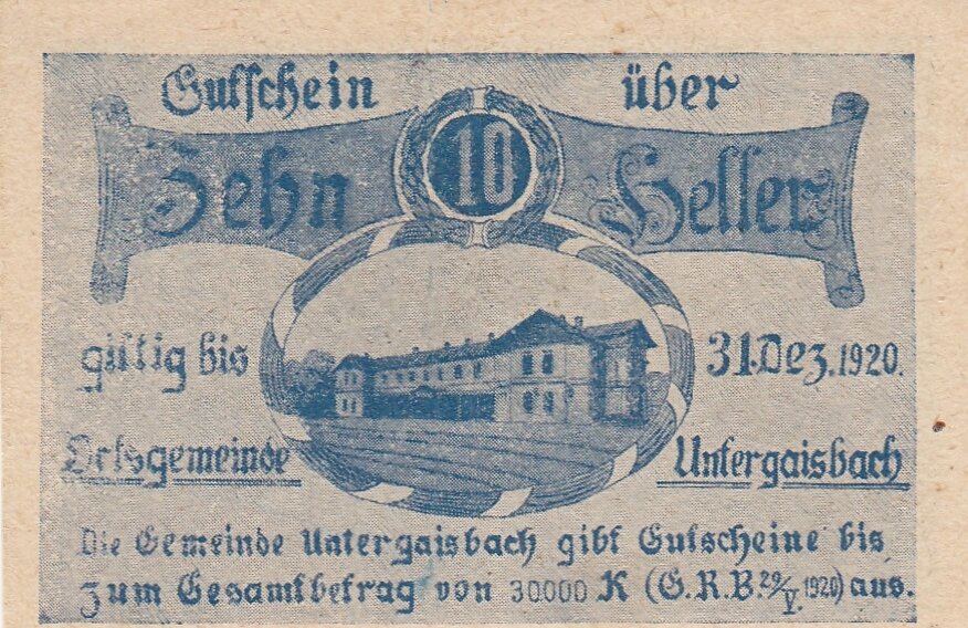 Австрия, Унтергайсбах 10 геллеров 1920 г. (№2)