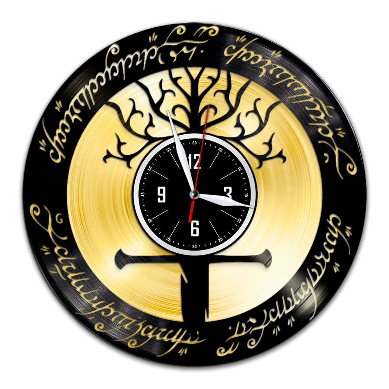 Властелин колец - настенные часы из виниловой пластинки (с золотой подложкой)