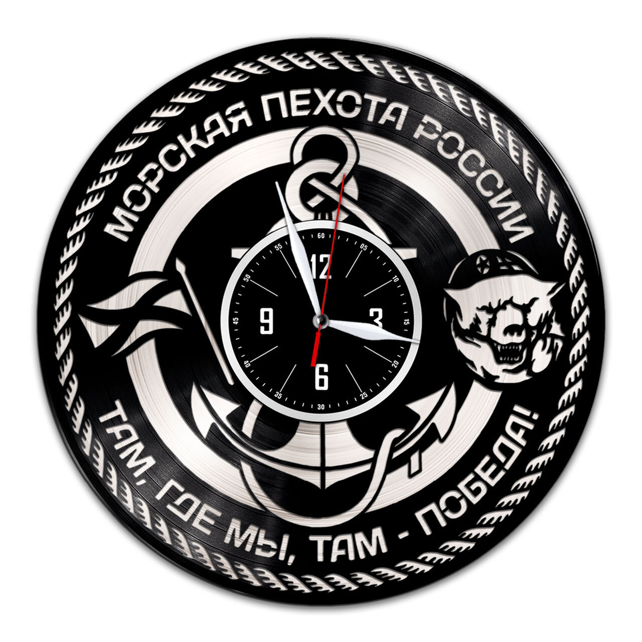 Морская Пехота - настенные часы из виниловой пластинки (с серебряной подложкой)