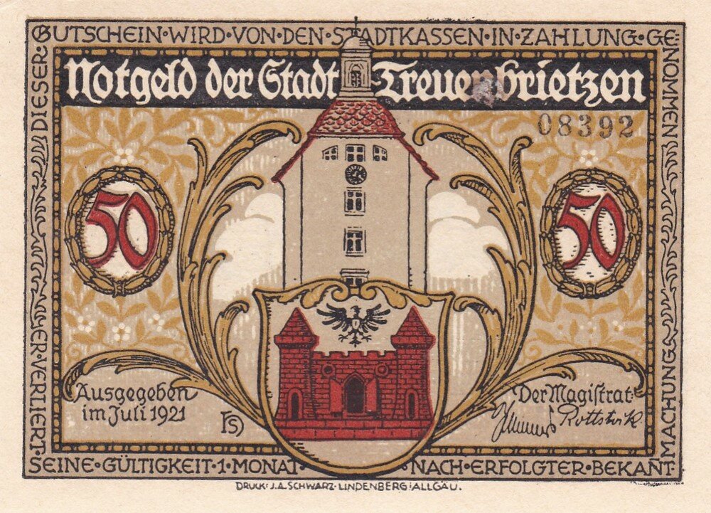 Германия (Веймарская Республика) Тройенбрицен 50 пфеннигов 1921 г. (A)