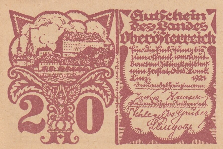 Австрия, Верхняя Австрия 20 геллеров 1921 г. (№1) (2)