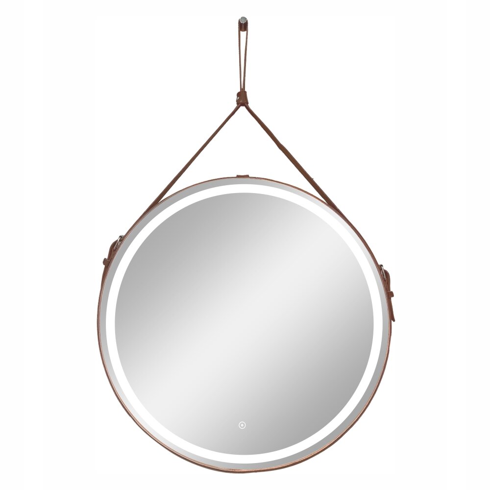 Зеркало с подсветкой круглое 65 см на ремне коричневом с сенсорным включением Continent Amarante (ЗЛП2412)