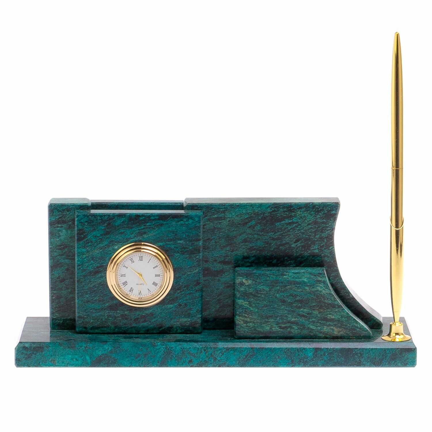 Визитница с часами "Силуэт" камень змеевик 125555