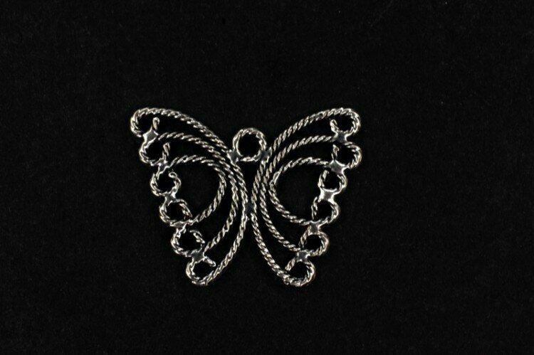 Подвеска Бабочка 30х23х1мм, отверстие 3мм, цвет античное серебро, сплав металлов, 22-178, 1шт