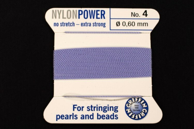 Нить для жемчуга и бисера Griffin с иглой, диаметр 0,6мм, длина 2м, цвет сиреневый, 1030-170, 1шт