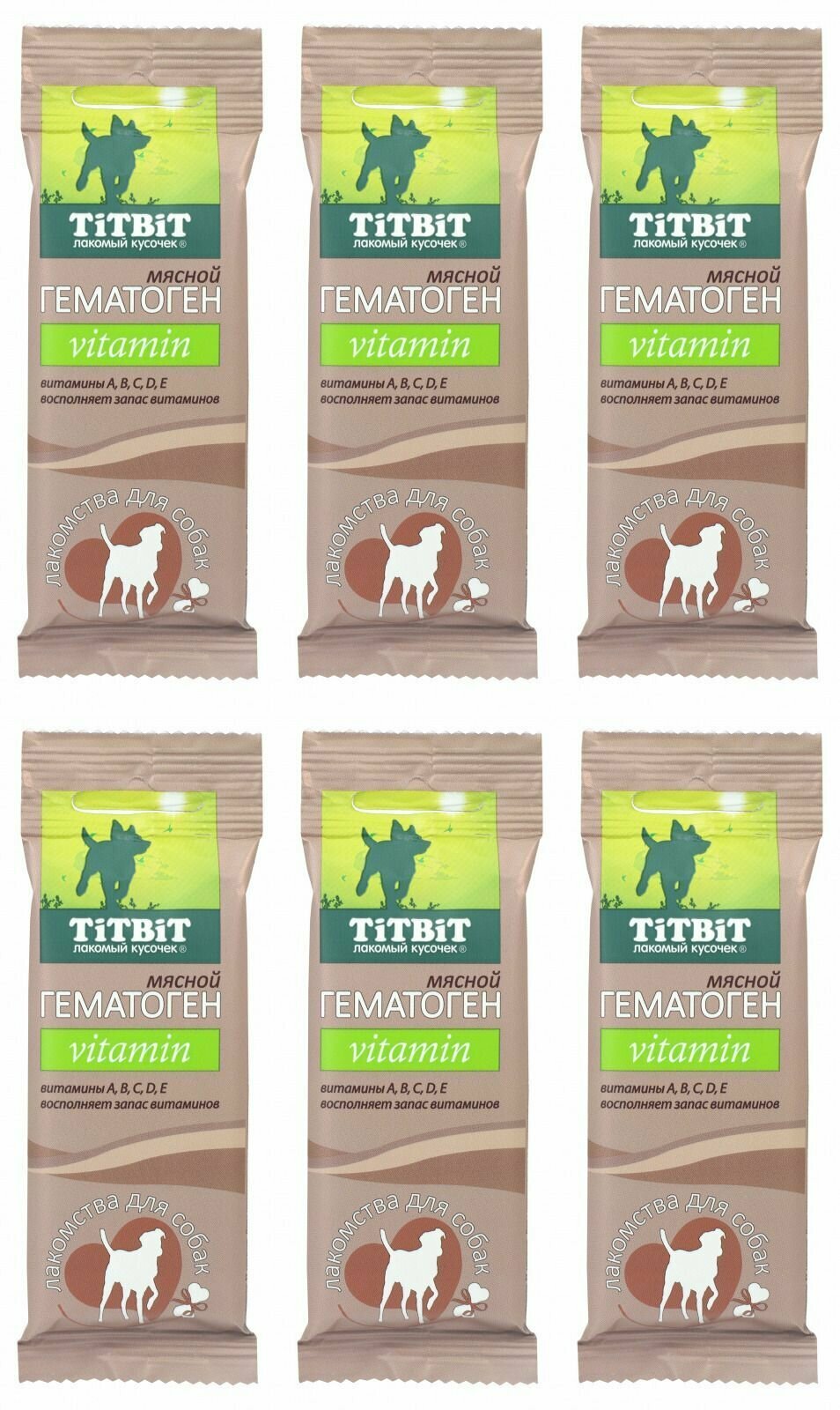 Titbit Лакомство для собак, гематоген мясной, vitamin, 35 г, 6 шт.
