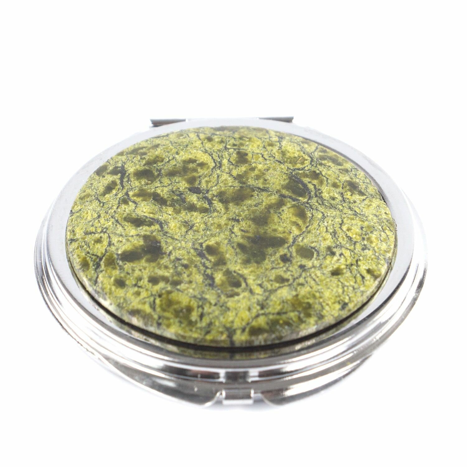 Зеркальце карманное круглое из змеевика серебристое 121530