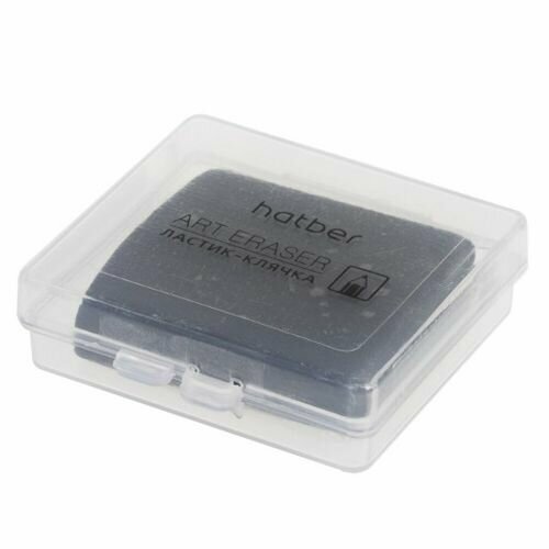 Ластик-клячка Hatber, квадратный, черный, термопластичная резина, пластиковый футляр, картонный дисплей