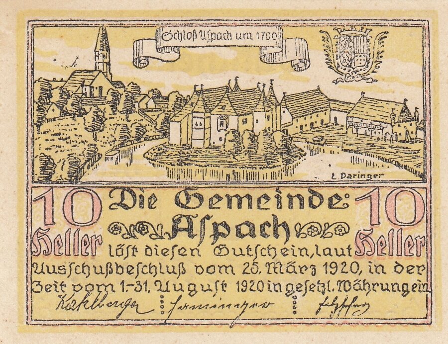 Австрия, Аспах 10 геллеров 1920 г.