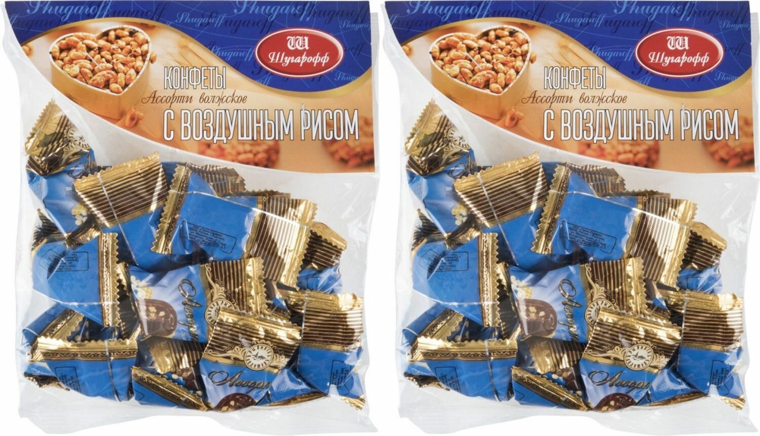Конфеты Шугарофф, Ассорти Волжское, с воздушным рисом на фруктозе, 180 гр, 2 уп