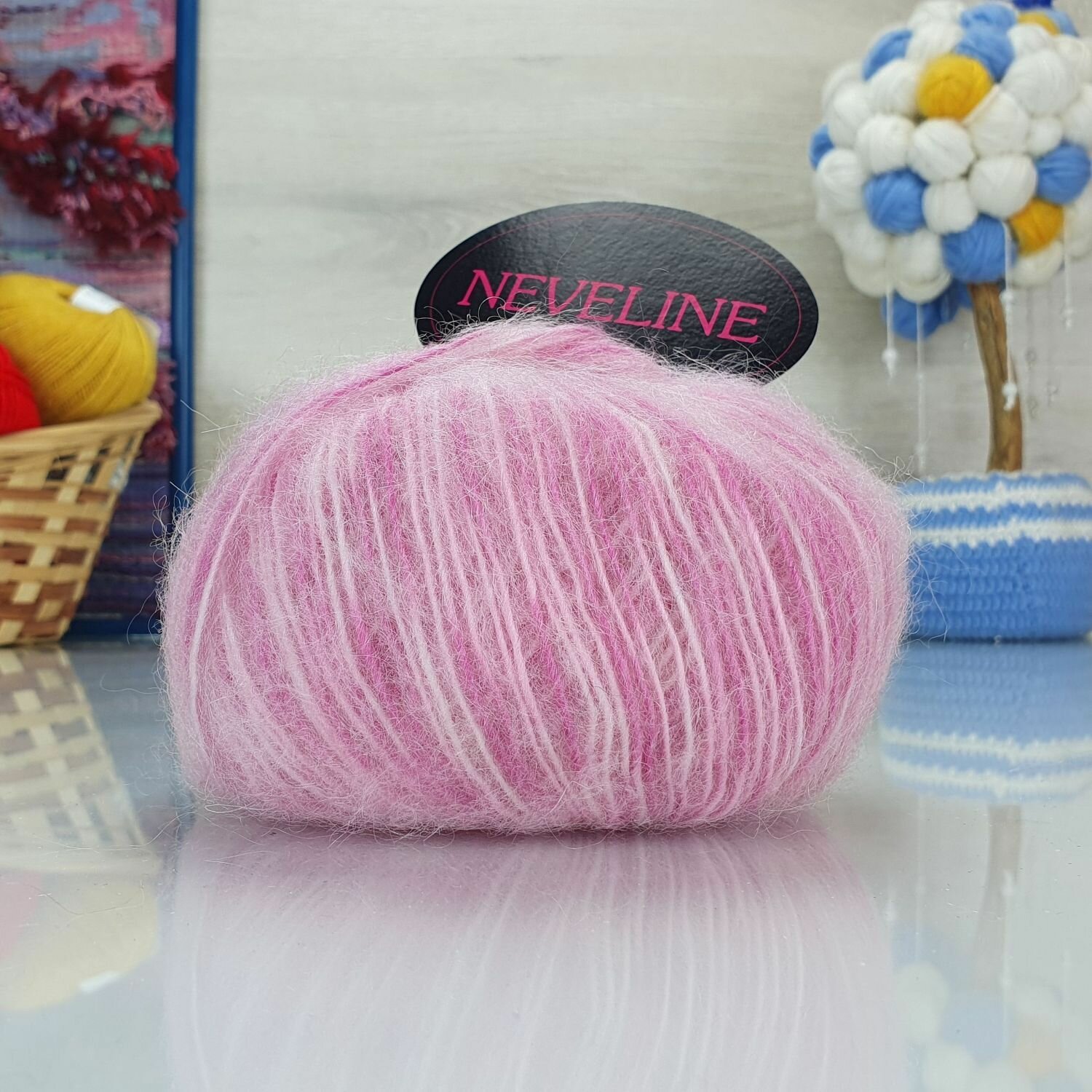 Пряжа Neveline (Silke), розово-белый - 10, 60% мохер, 40% акрил, 2 мотка, 50 г, 150 м.