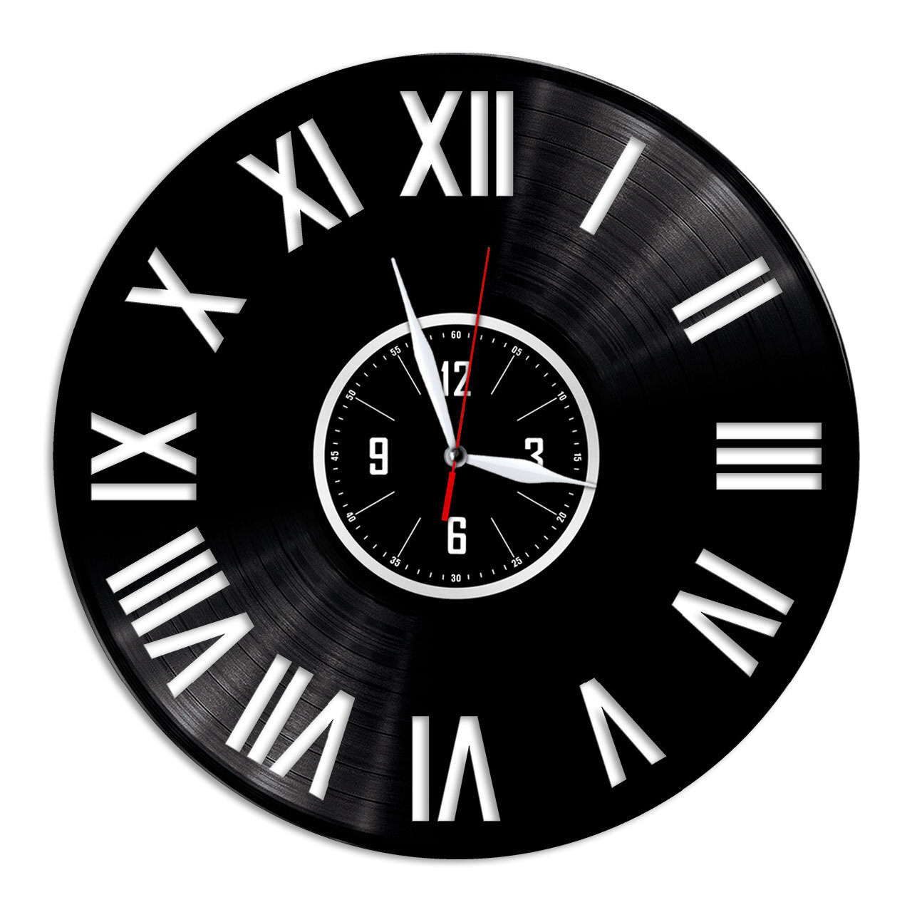 Римские цифры - настенные часы из виниловой пластинки