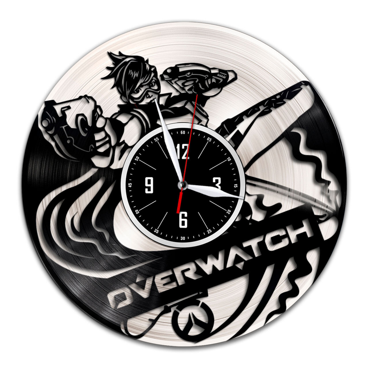 Overwatch - настенные часы из виниловой пластинки (с серебряной подложкой)