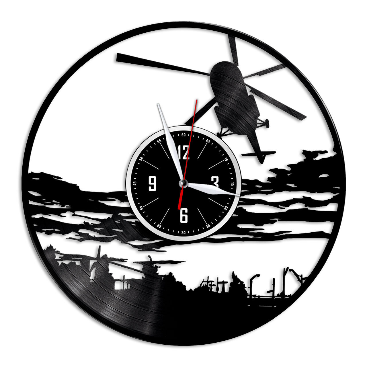 Вертолет - настенные часы из виниловой пластинки