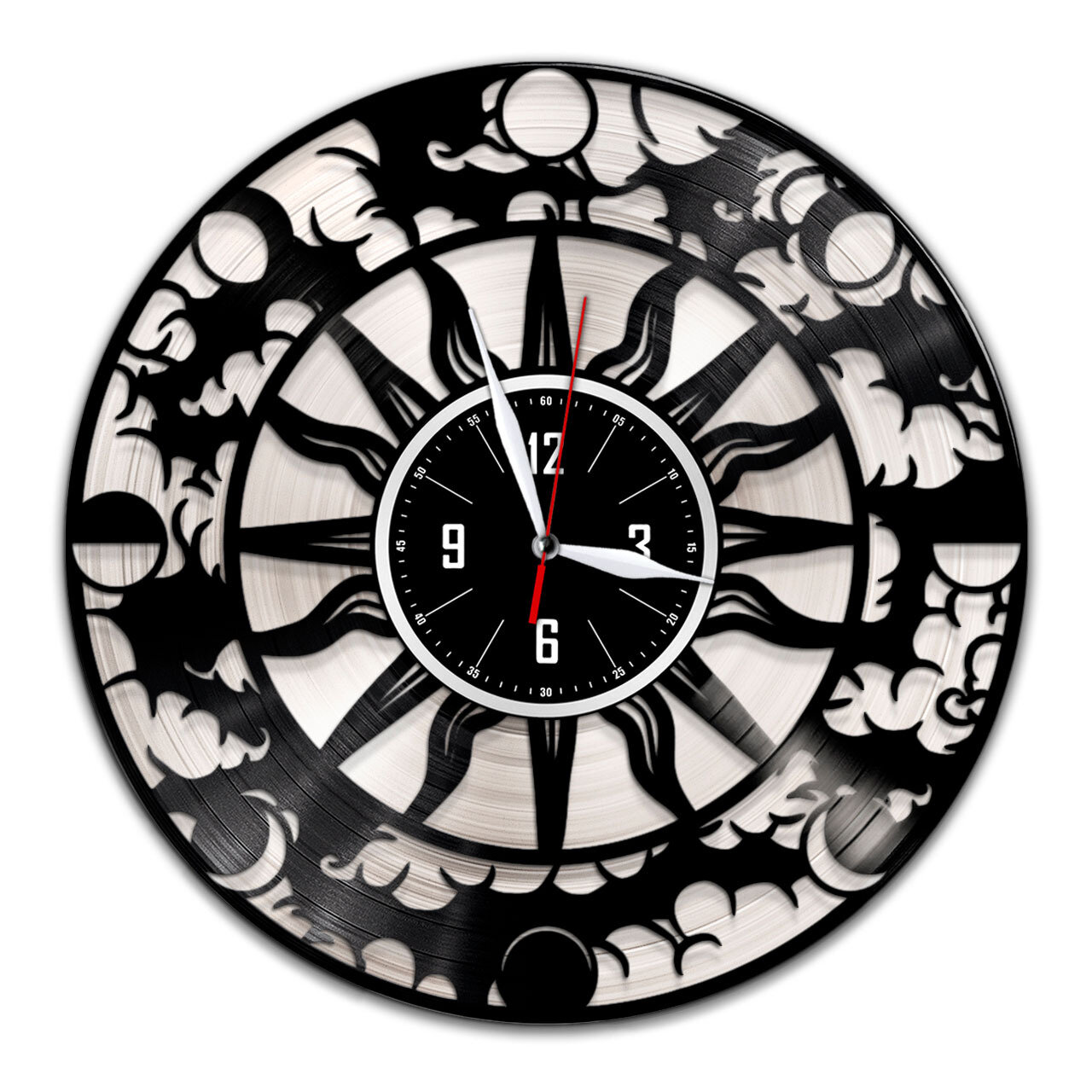 Фазы луны - настенные часы из виниловой пластинки (с серебряной подложкой)