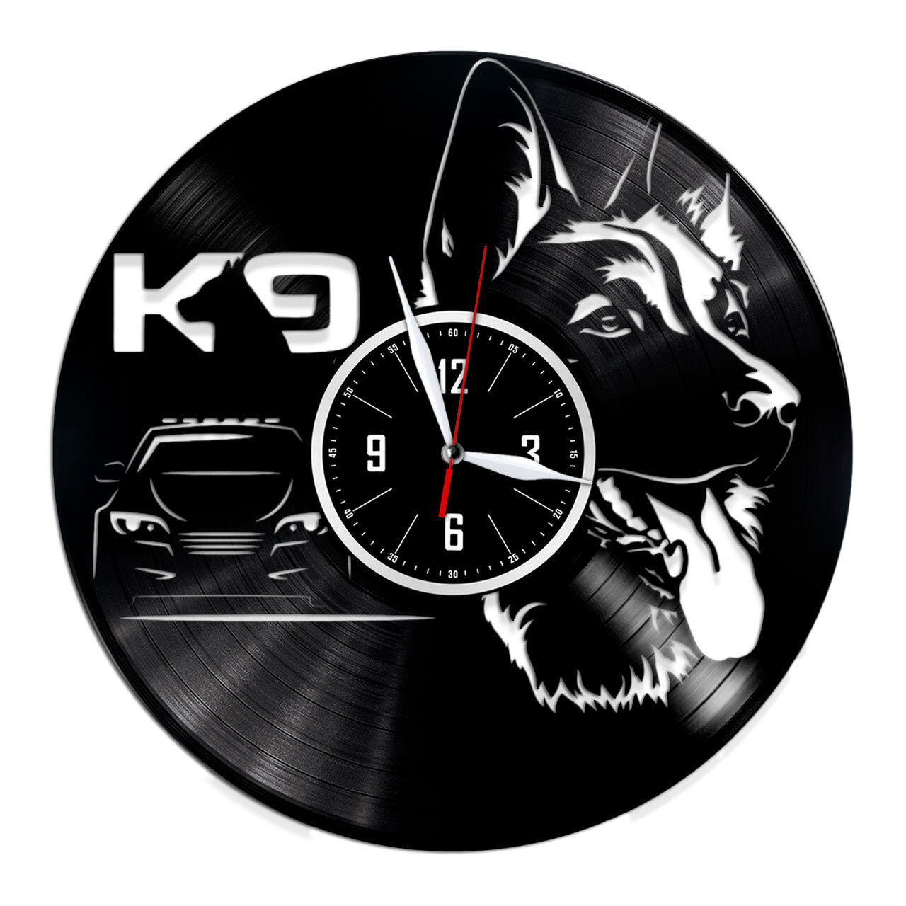 К-9 - настенные часы из виниловой пластинки, диаметр 30 см, VinylLab
