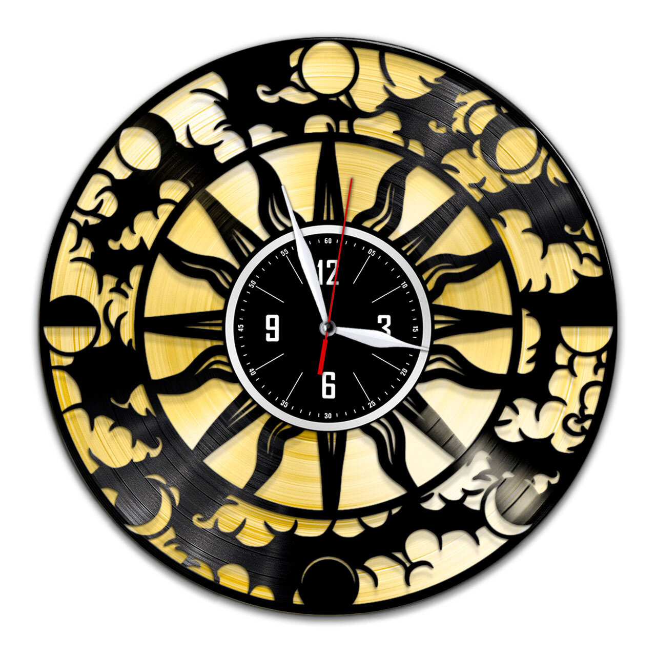 Фазы луны - настенные часы из виниловой пластинки (с золотой подложкой)