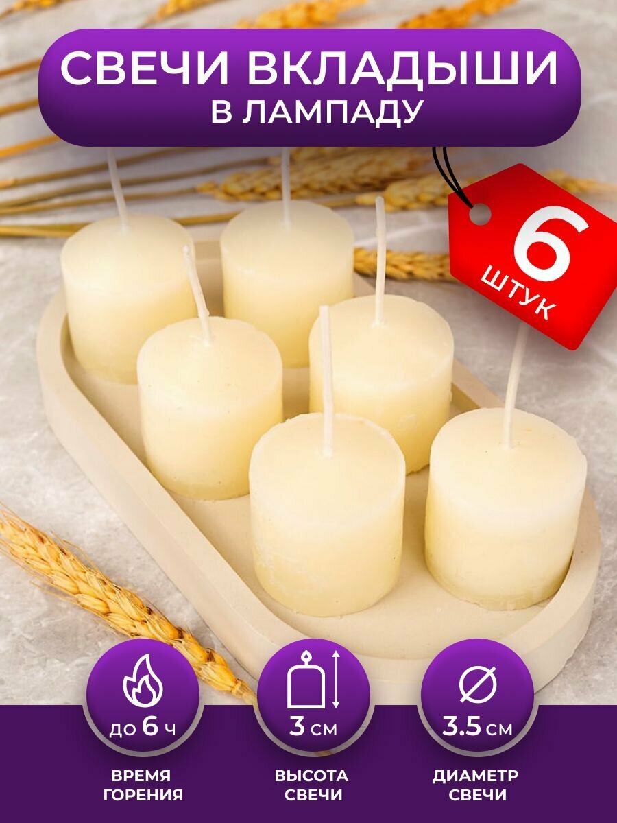 Свечи - вкладыши для неугасимой лампады. Коробка - 6 шт. Сменная вставка в лампадку, размер - 3 см х 3.5 см