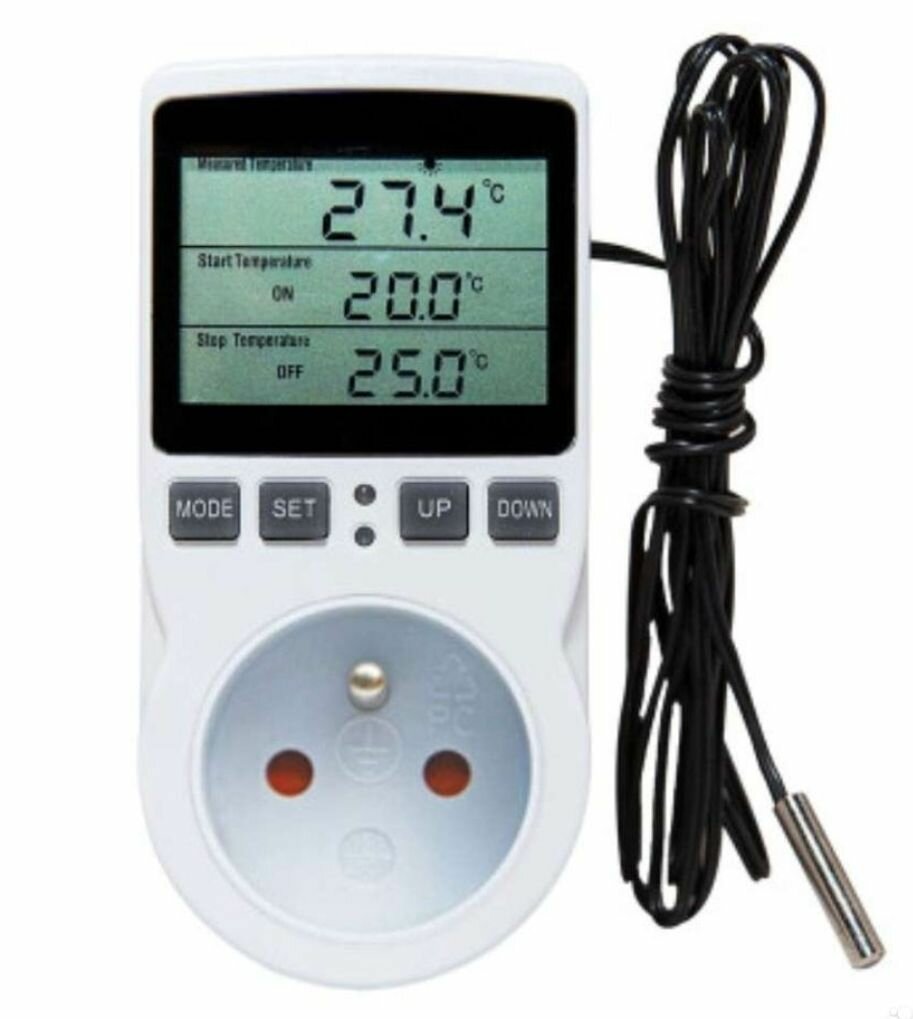 Терморегулятор/термостат регулятор температуры терморегулятор электрический с розеткой до 3500Вт универсальный, для водопровода, обогревателя, белый