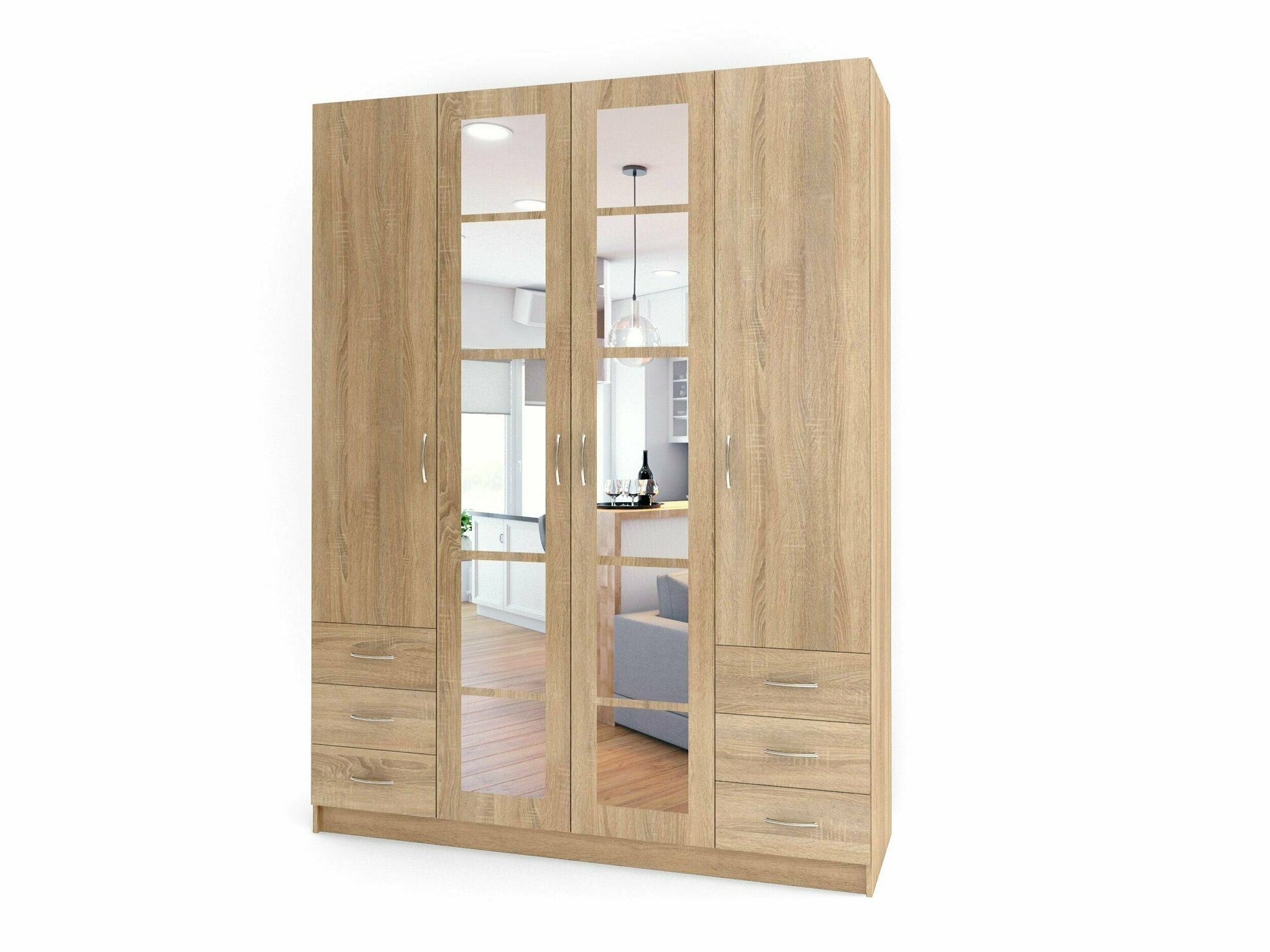 Шкаф распашной МногоМеб Лайт Люкс Ч-48 4-створчатый 160х55х200 дуб сонома