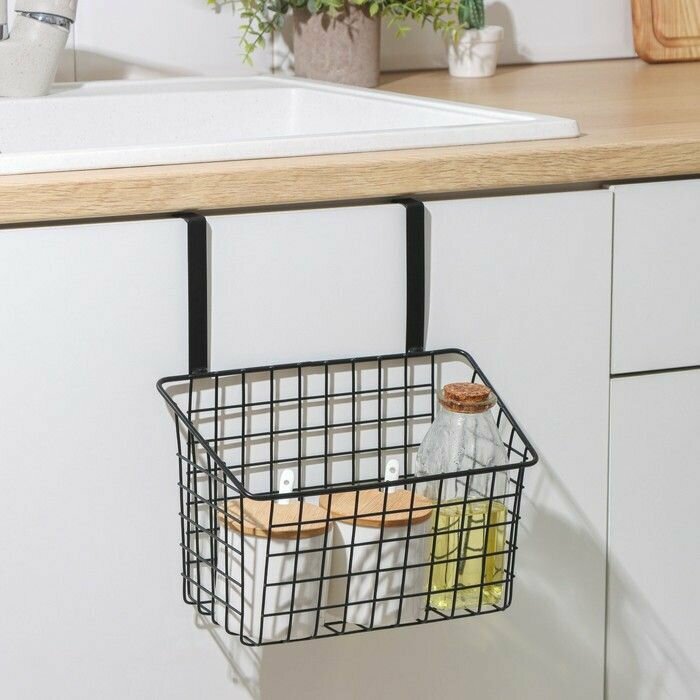 Корзина подвесная на шкаф или дверцу Доляна, 26 13,5 17 см, цвет чёрный