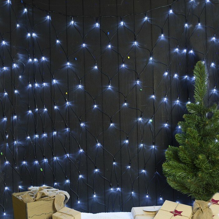 Luazon Lighting Гирлянда «Сеть» 2 × 1.5 м, IP44, УМС, тёмная нить, 192 LED, свечение белое, 220 В