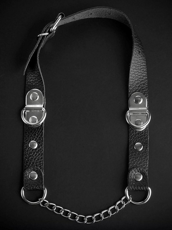 Кляп с цепью Sitabella, черный, кожа, металл, D-кольца, размер регулируется