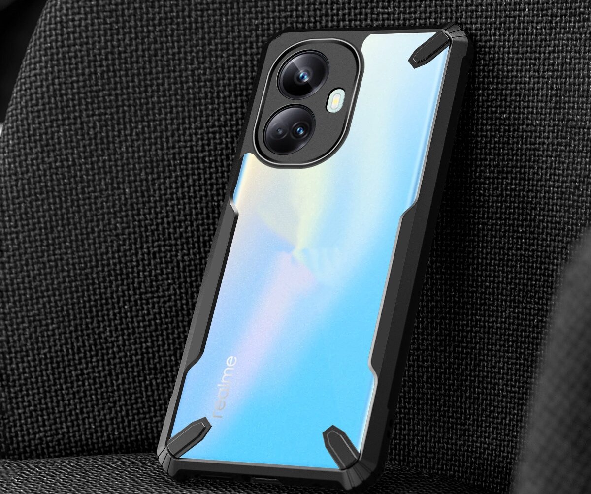 Задняя панель-чехол-накладка для Realme 10 Pro из силикона c прозрачной пластиковой задней стенкой с черной окаемкой