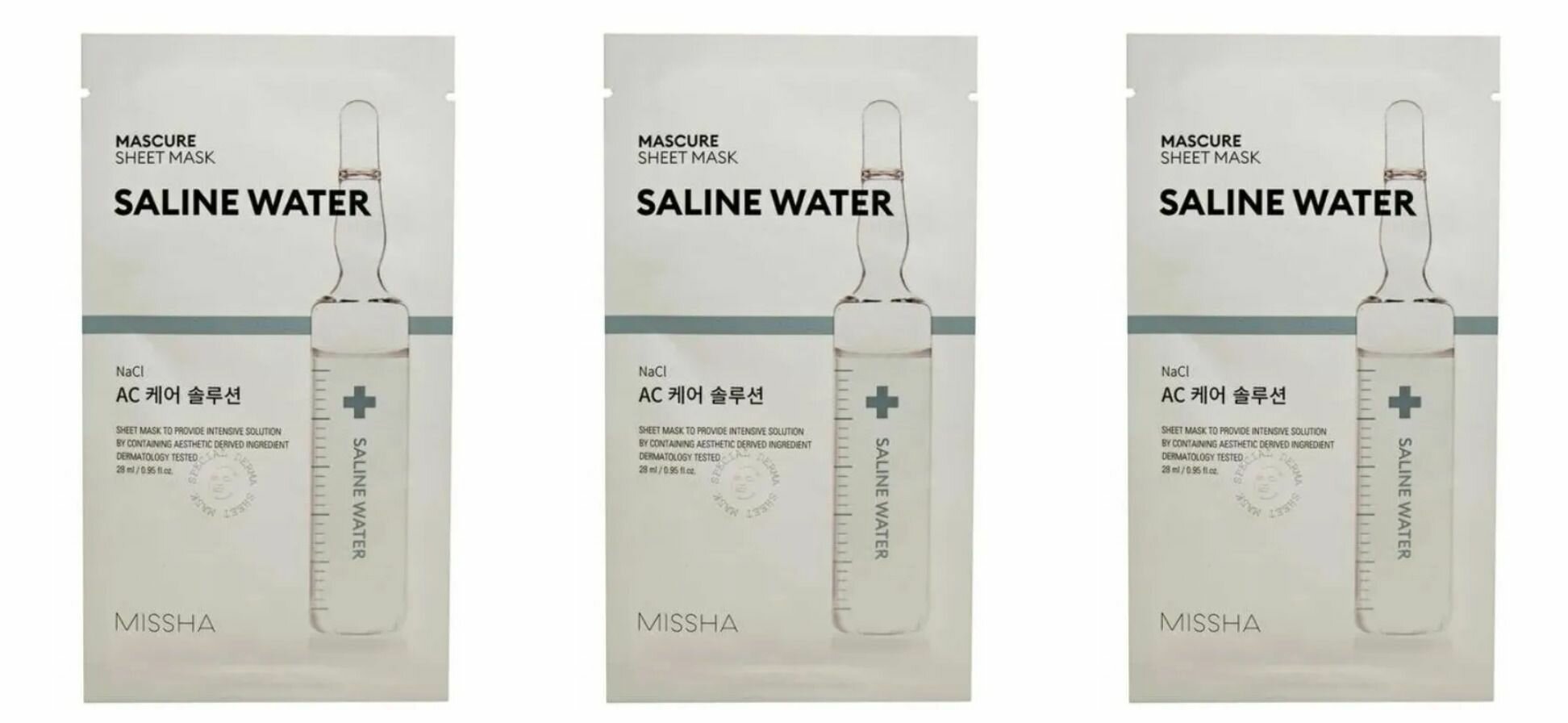 Missha Маска с минерализированной водой для свежести чувствительной кожи AC care solution NACL, 28 мл, 3 штуки