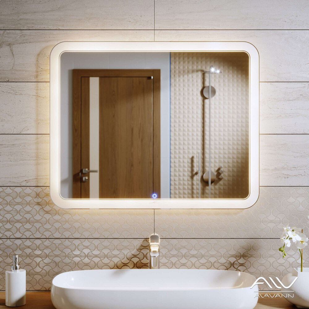 Зеркало Alavann Vanda Lux 90 см с подсветкой, прямоугольное, белый