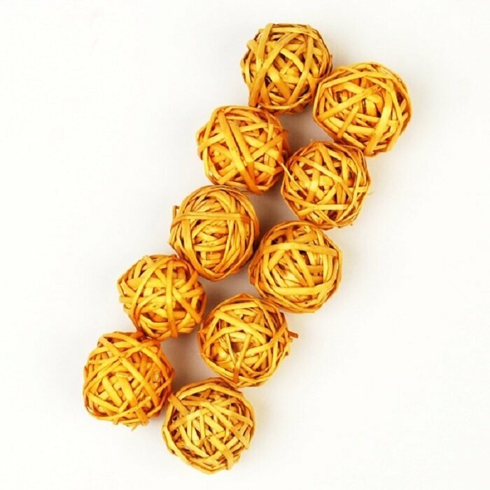 Шары из лозы светло-желтые 3.5 см, 10 шт. в упаковке, для декора