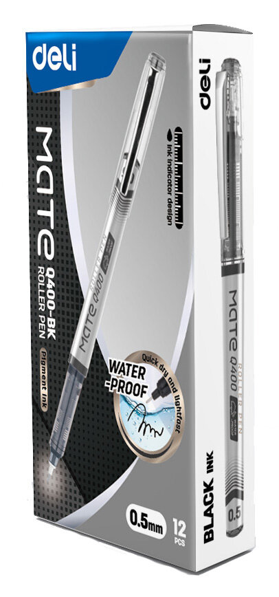 Набор из 12 штук Ручка роллер Deli EQ400-BK черные чернила линия 0.5мм