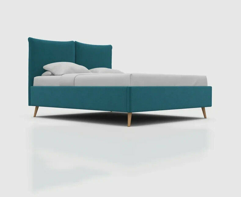 Двуспальная кровать 160х200, "Laima 2" с мягким изголовьем для дома, для спальни, ортопедическое основание. Велюр Зелёный (без подъёмного механизма) Vip 9