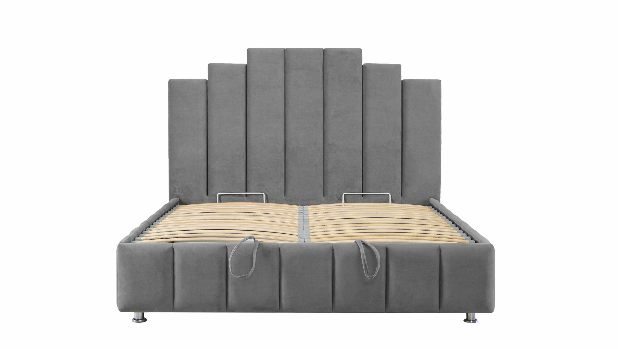 Двуспальная кровать 120х200, "ARTI" с мягким изголовьем для дома, для спальни, ортопедическое основание. Велюр Серый (без подъёмного механизма) Teddy 024