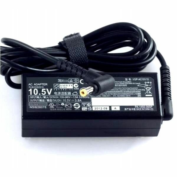 Блок питания (сетевой адаптер) для ноутбуков Sony Vaio 10.5V 3.8A 40W 4.8x1.7 мм черный, с сетевым кабелем