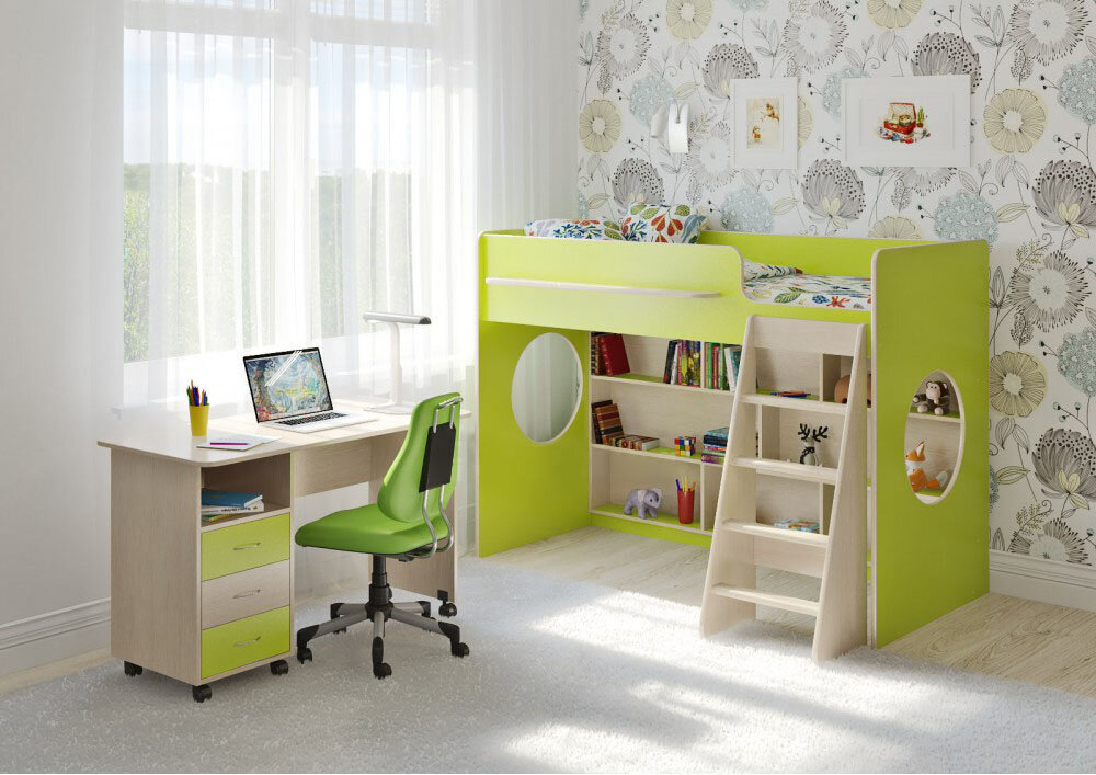 Детская кровать Л-26.6 Дуб Молочный Лайм