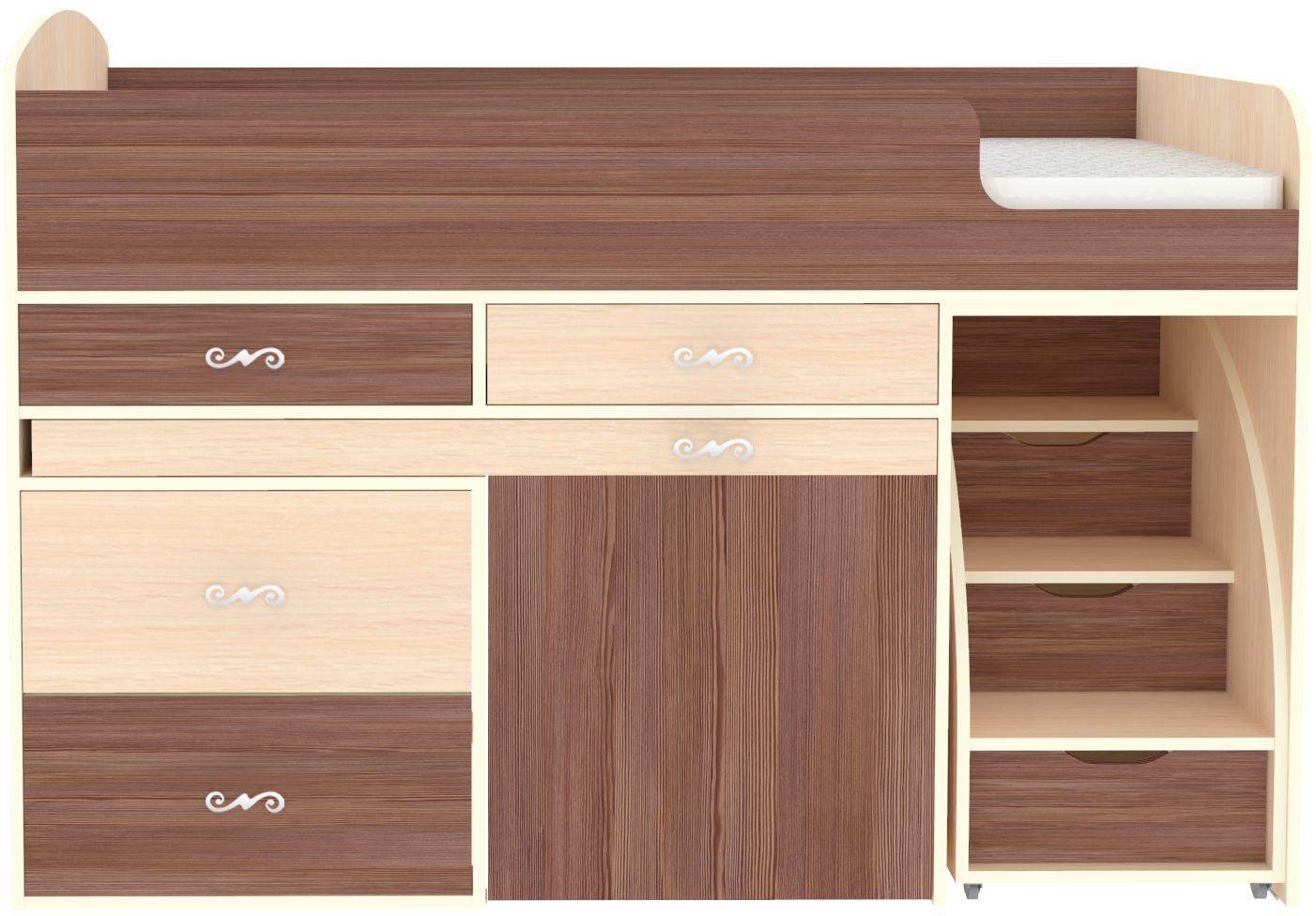 Кровать чердак Малыш 6 Дуб молочный - Бодего темный