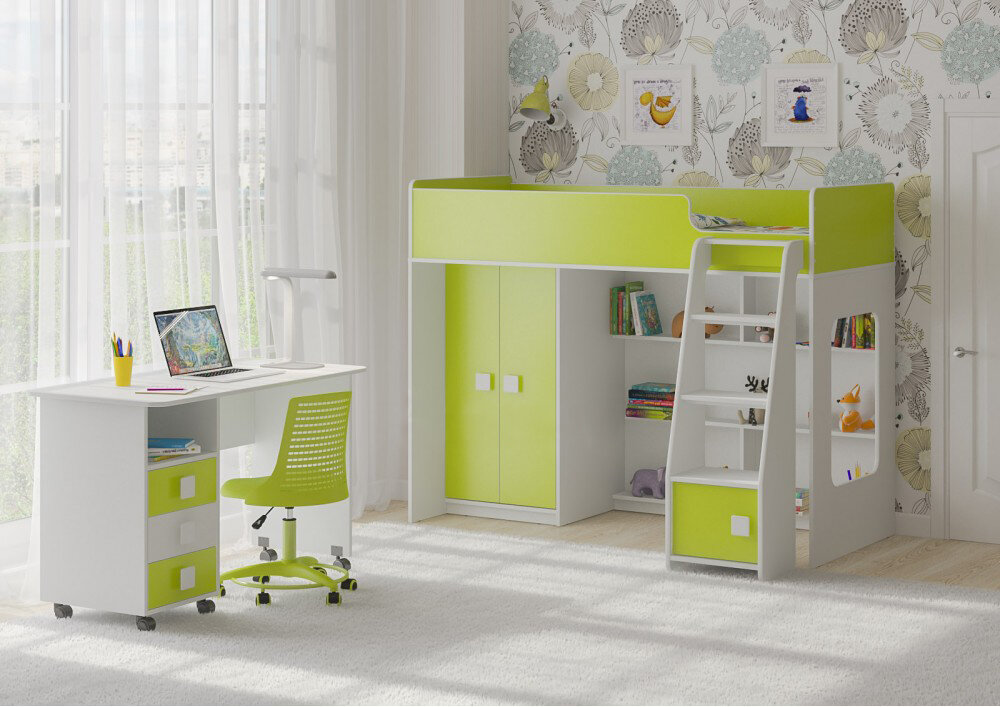 Кровать чердак Л-42.1.6 Белый Лайм