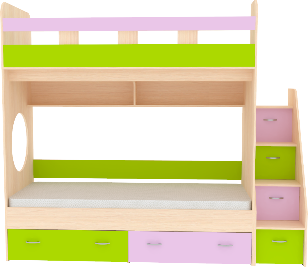 Двухъярусная кровать Юниор 1 80x160 Дуб Молочный Ирис Лайм